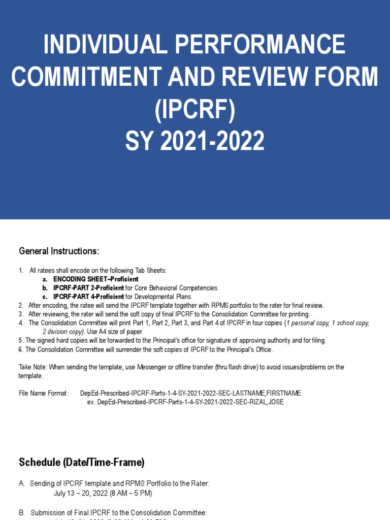 Individual Performance Commitment and Review Form (Ipcrf) SY 2021-2022 ...