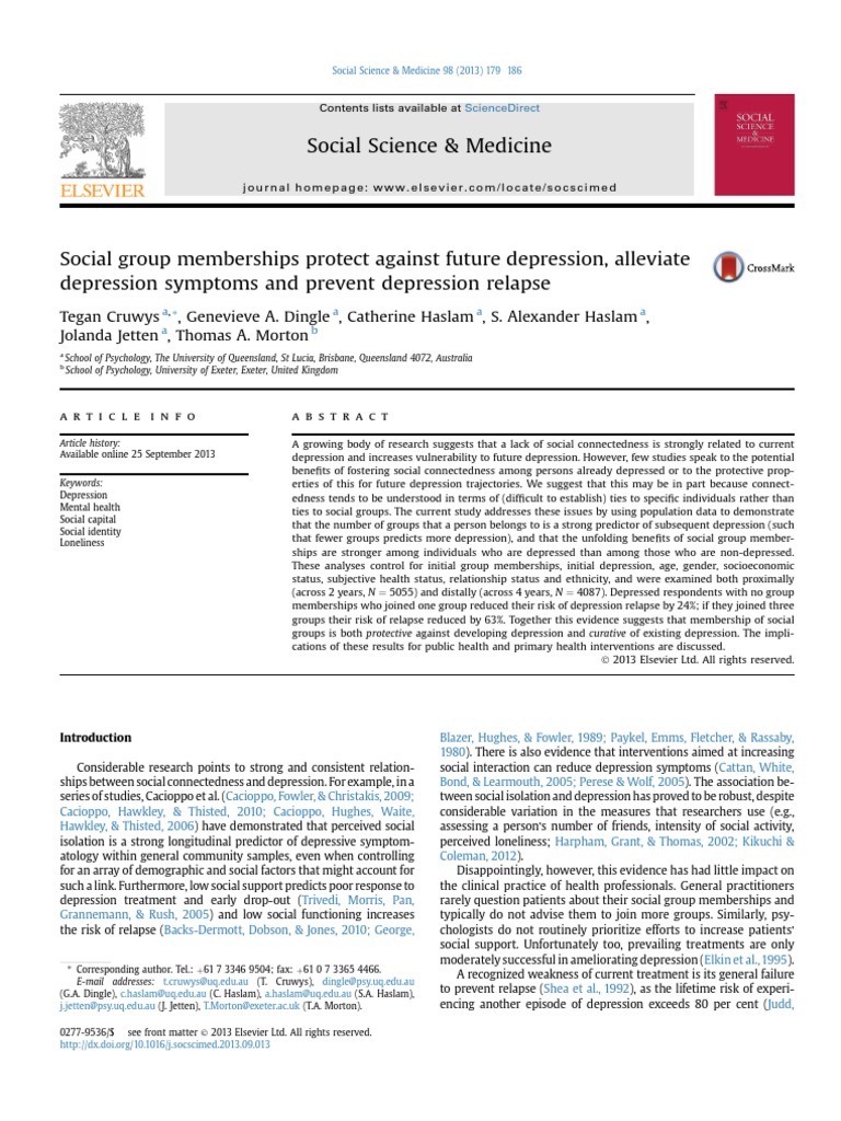 Social Groups' Role in Preventing Depression | PDF | Dependent And ...