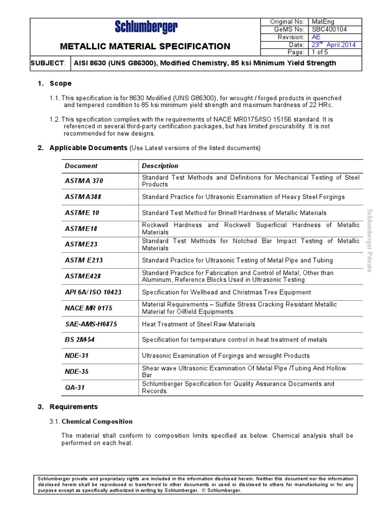 Metallic Material Specification: SUBJECT: AISI 8630 (UNS G86300 ...