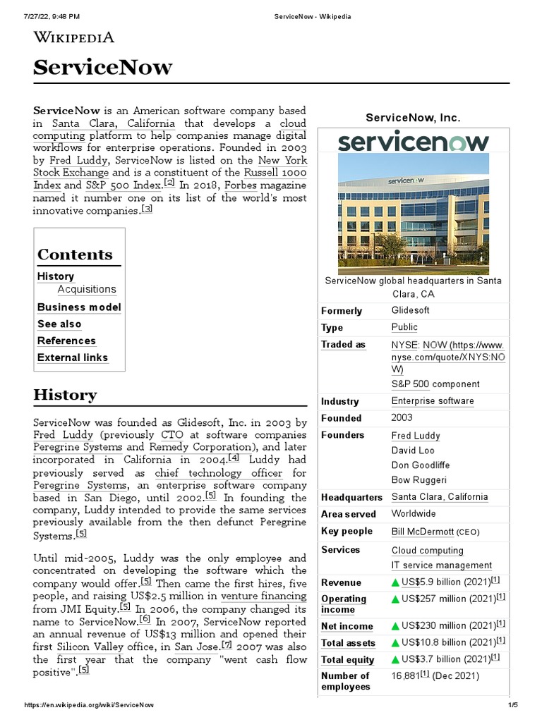 ServiceNow - Wikipedia | PDF | Information Technology Companies Of The ...