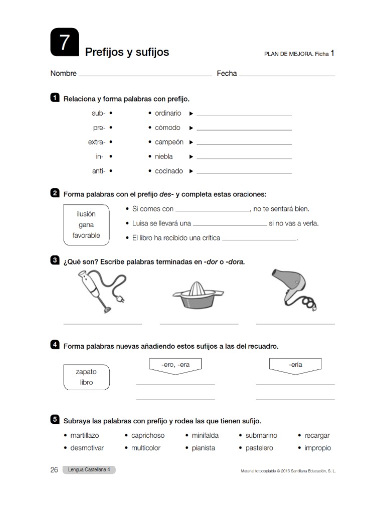 Prefijos y Sufijos - 4° | PDF