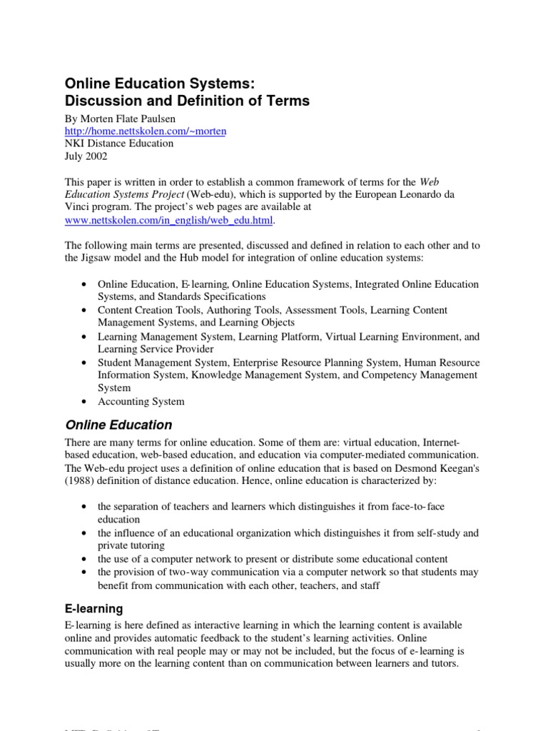 Defining Key Terms Related to Online Education Systems | PDF ...