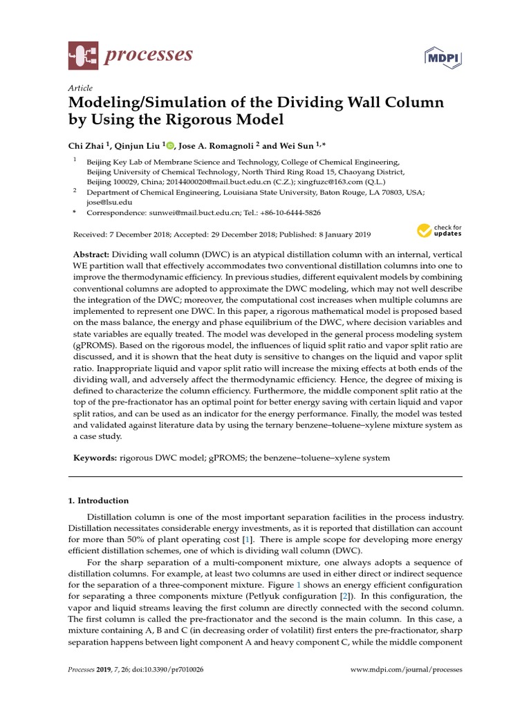 Modeling/Simulation of The Dividing Wall Column by Using The Rigorous ...