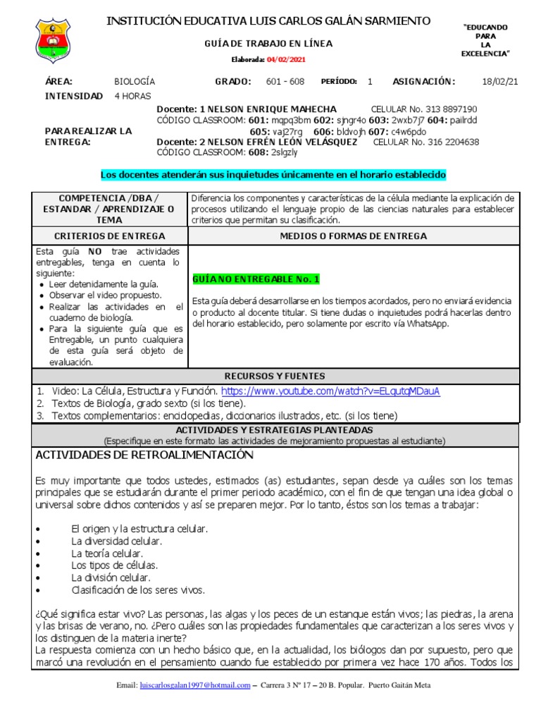 2021 601 Bio Act 1 El Origen y La Estructura Celular | PDF