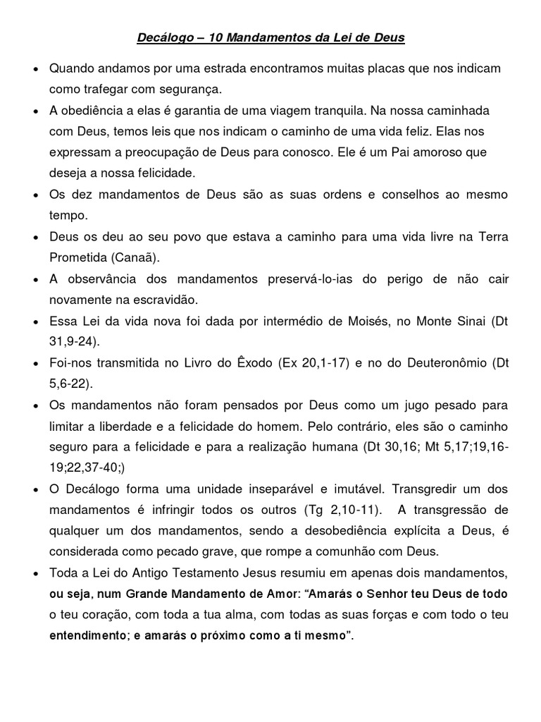 Catequese Mandamentos Pdf Os Dez Mandamentos Amor