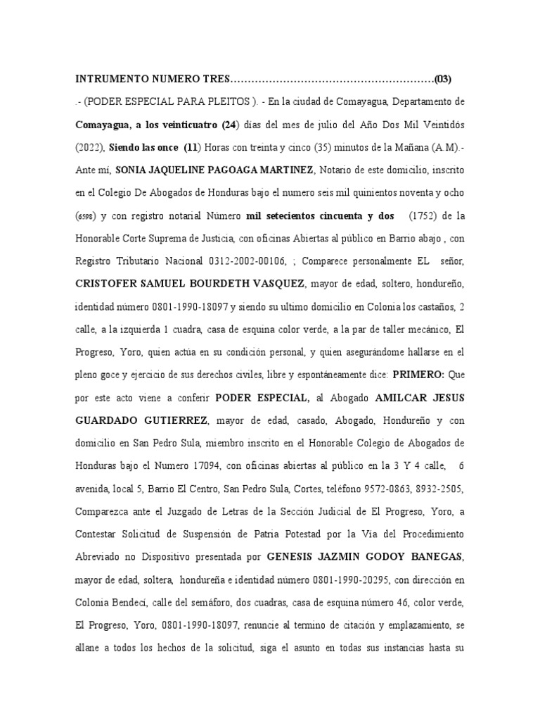 Poder Especial de Pleitos | PDF | Honduras | Gobierno
