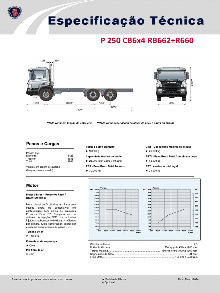 Especificação Técnica Chassis: P 250 CB6x4 RB662+R660 | PDF | Motores ...