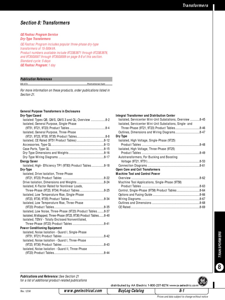 GE Dry-Type Transformer Catalog | PDF | Transformer | Mains Electricity