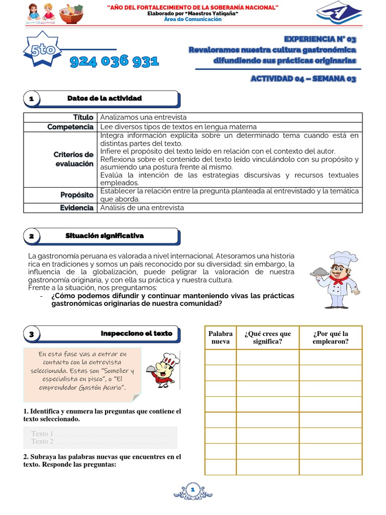COM 5to - EdA 3 - Sem 3 Ficha de Trabajo | PDF | Perú | Vino