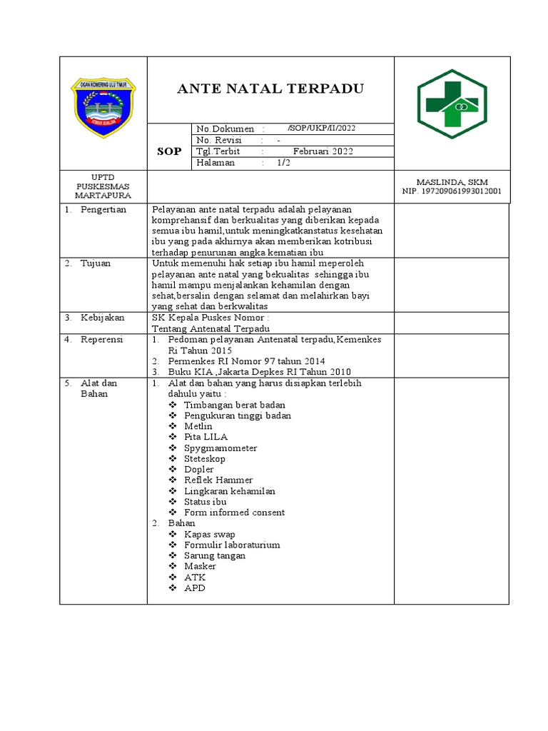 SOP Pelayanan Antenatal Terpadu | PDF | Sains & Matematika