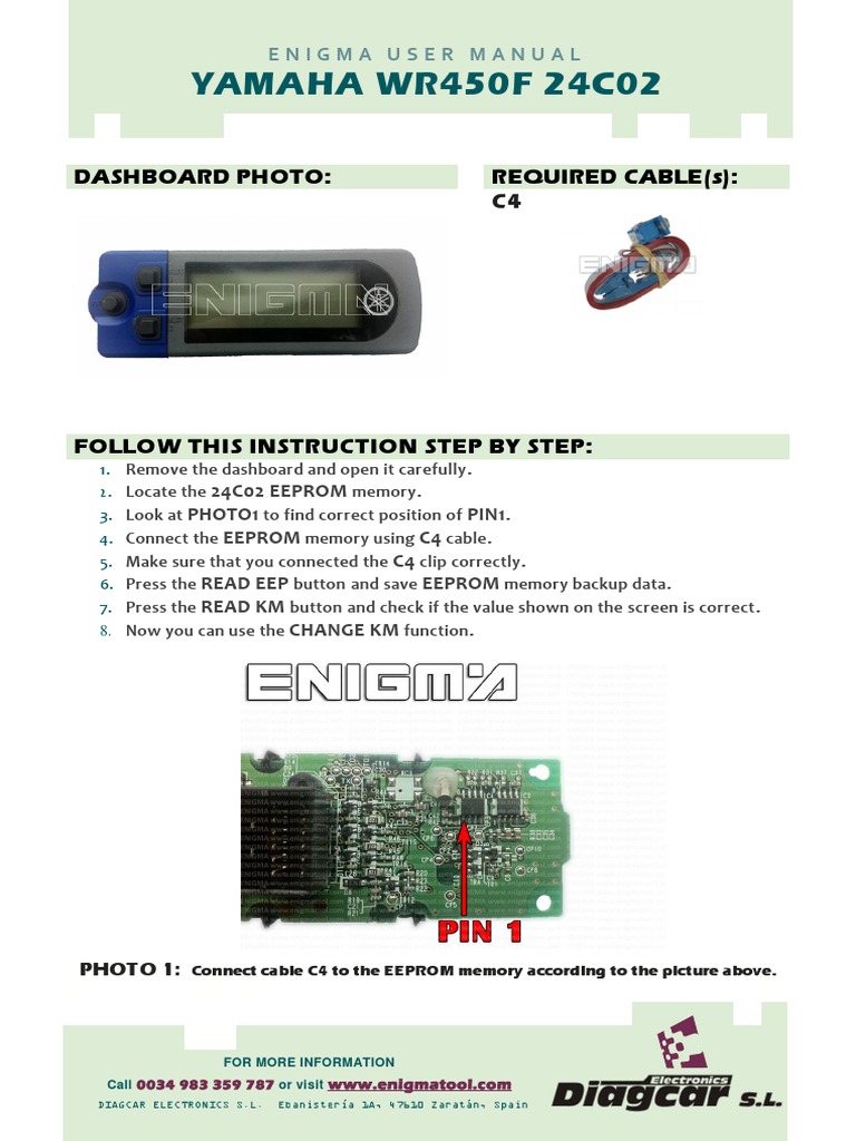 YAMAHA WR450F 24C02: Dashboard Photo: Required Cable (S) | PDF | Technology & Engineering