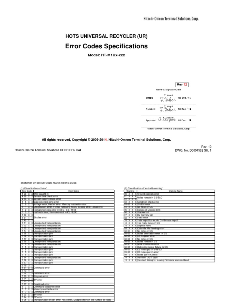 05 UR Error Code Specification R12actualizado | PDF | Electrical ...
