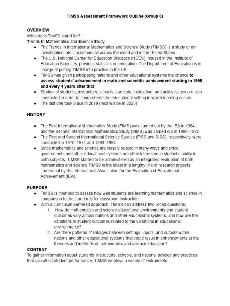 TIMSS Assessment Framework Outline (Group 3) | PDF | National ...