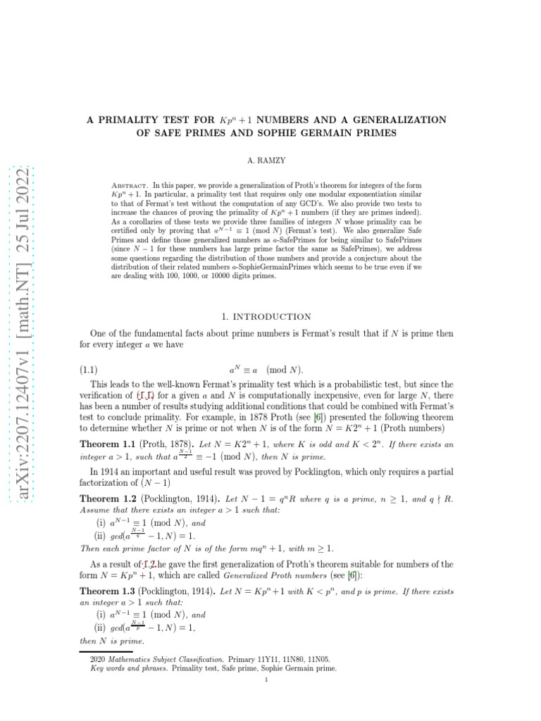 Numbers and A Generalization of Safe Primes and Sophie Germain Primes ...
