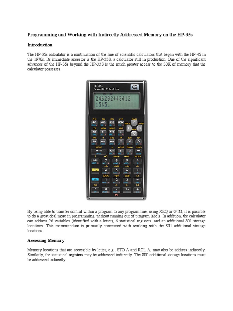 Programming and Working With Indirectly Addressed Memory On The HP-35s ...