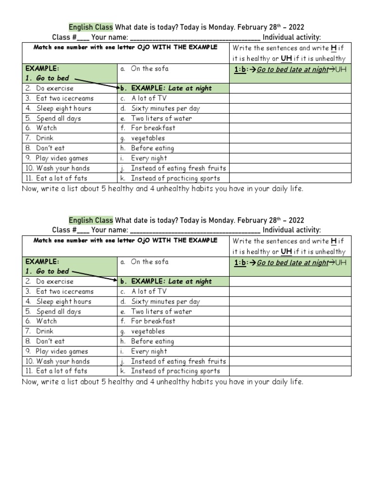 Healthy Habits Matching | PDF | Wellness