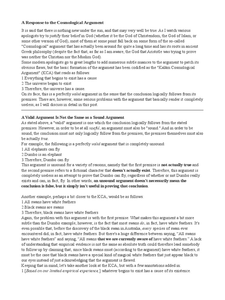 Response to Cosmological Argument Flaws | PDF | Argument | Universe