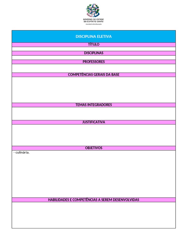 Formulário de Planejamento Da Eletiva | PDF