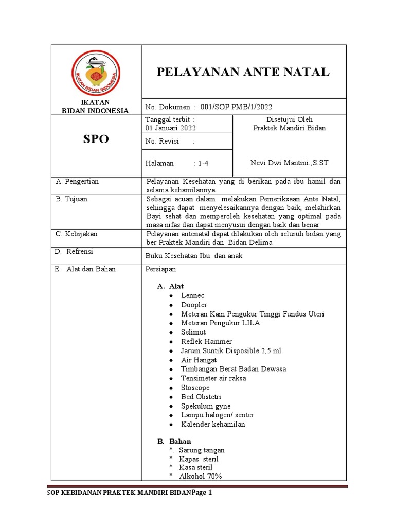 Sop Praktek Bidan Mandiri | PDF