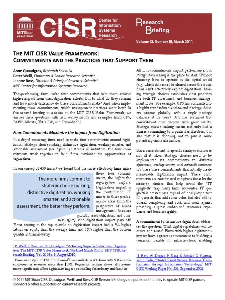 The MIT CISR Value Framework: Commitments and The Practices That ...