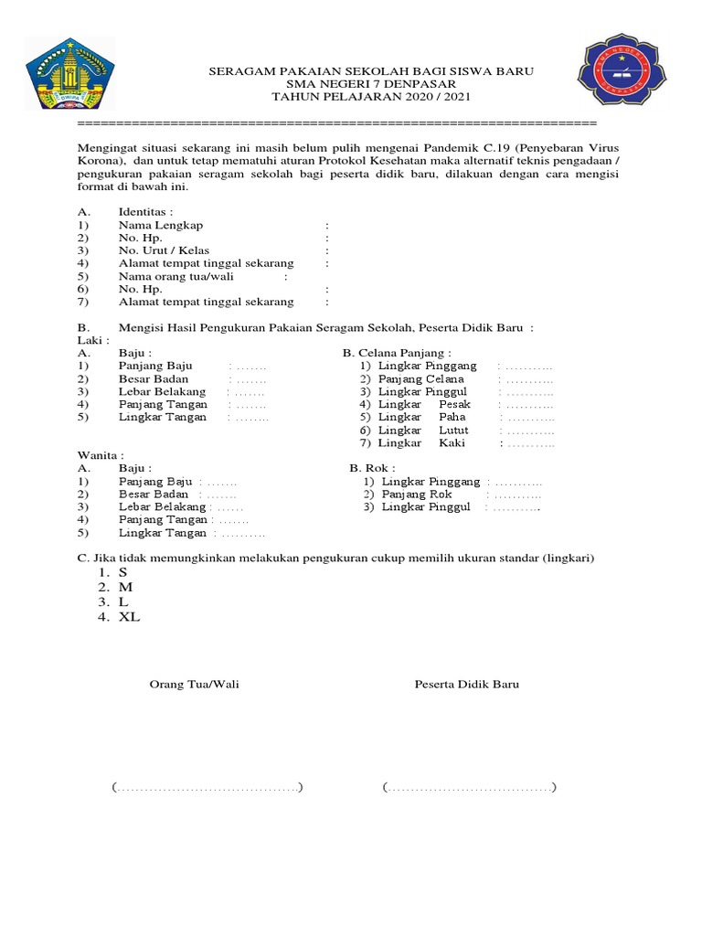 Form Ukuran Pakaian | PDF | Olahraga & Rekreasi | Sains & Matematika