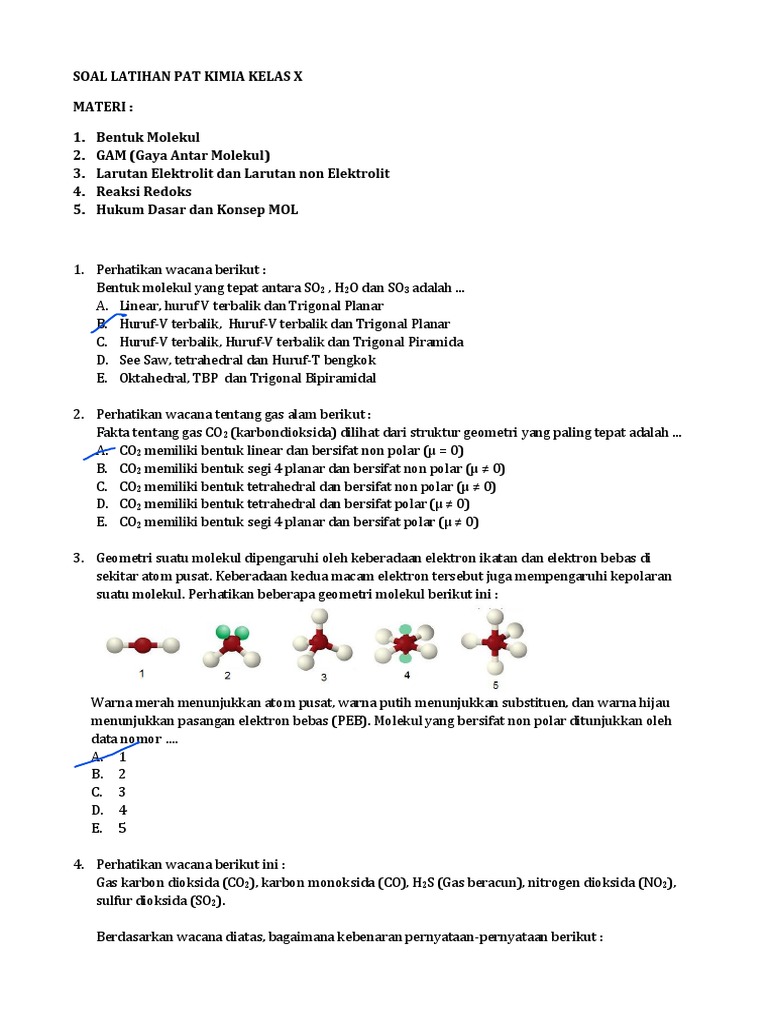 Soal Latihan Pat Kimia Kelas X Jawaban 2 | PDF