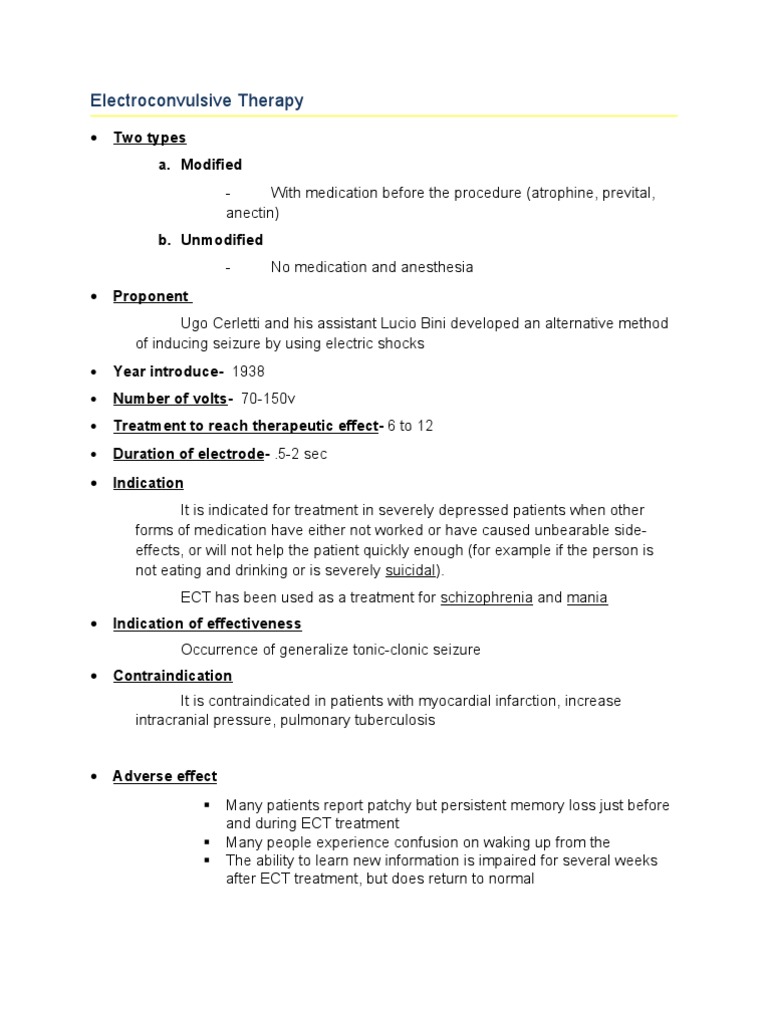 Electroconvulsive Therapy: Two Types A. Modified | PDF ...