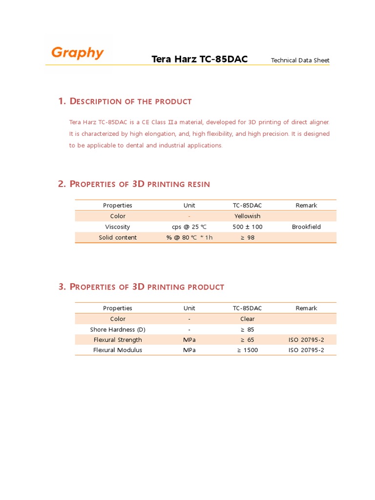 Tera Harz TC-85DAC Technical Data Sheet | PDF | 3 D Printing | Materials