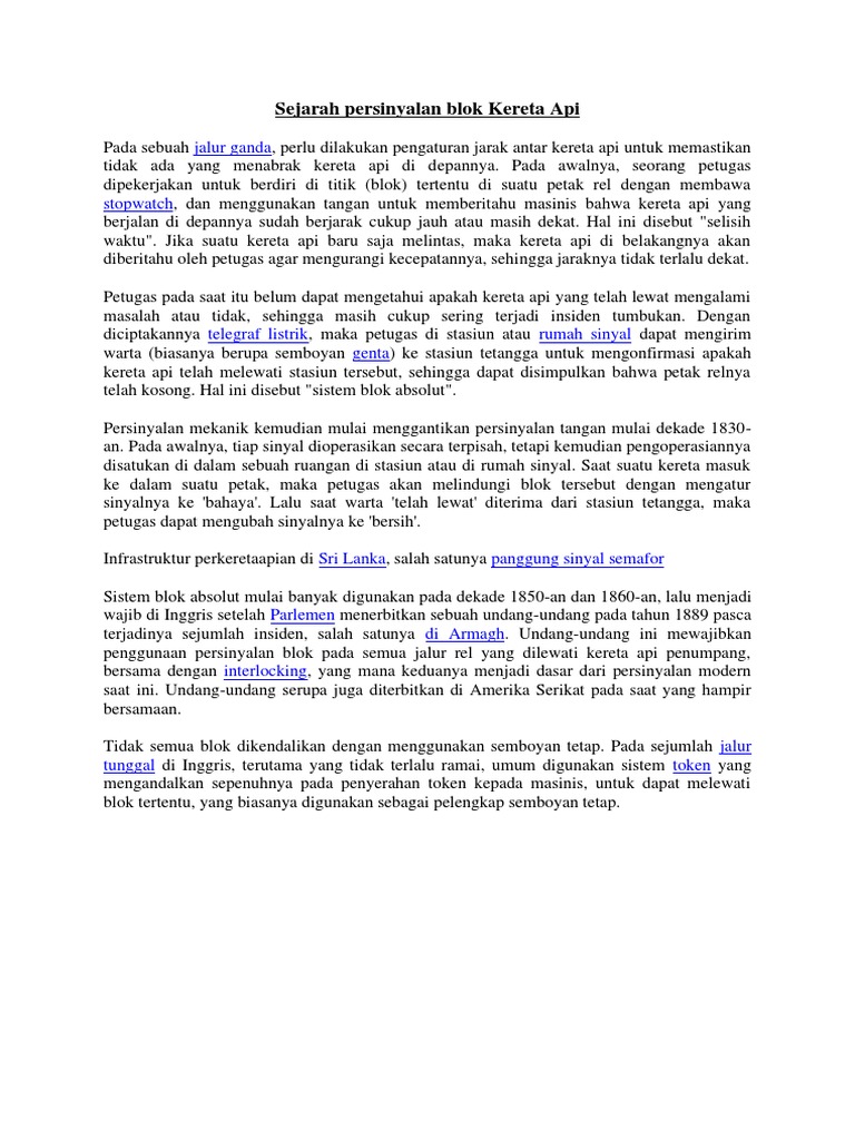 Sejarah Persinyalan Blok Kereta Api | PDF