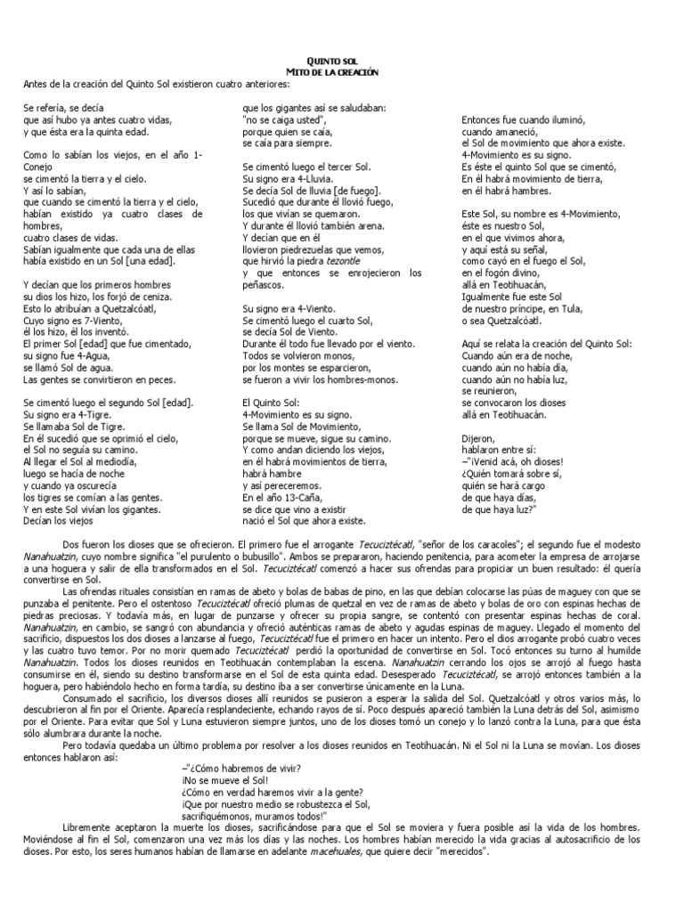 Creación del Quinto Sol Azteca | PDF