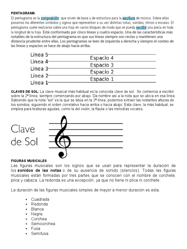 Pentagrama, Clave de Sol y Notas Musicales | PDF | Clave ...
