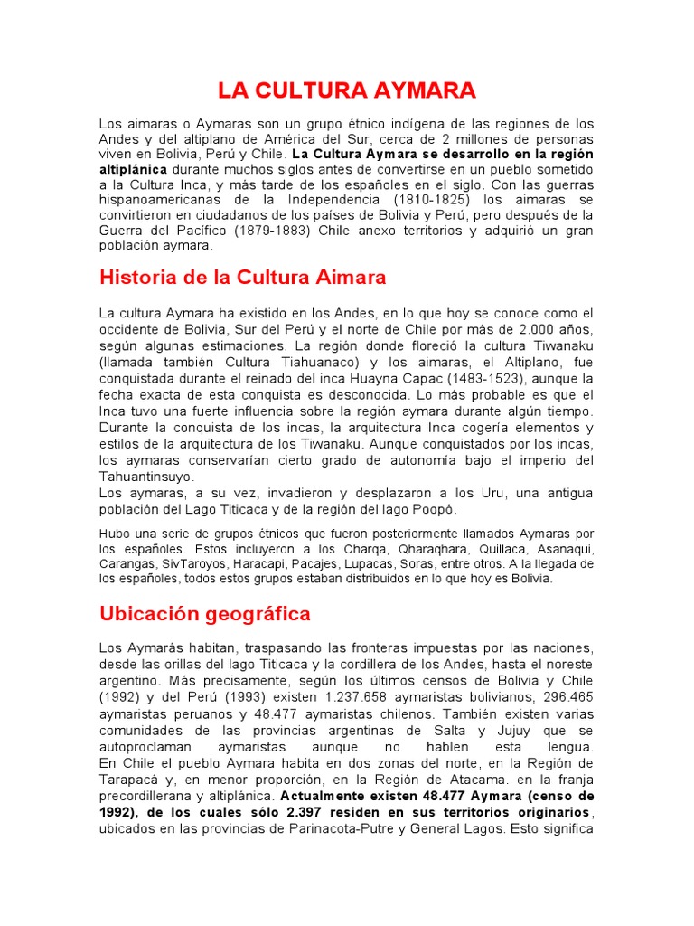 La Cultura Aymara | PDF | Imperio Inca | Andes