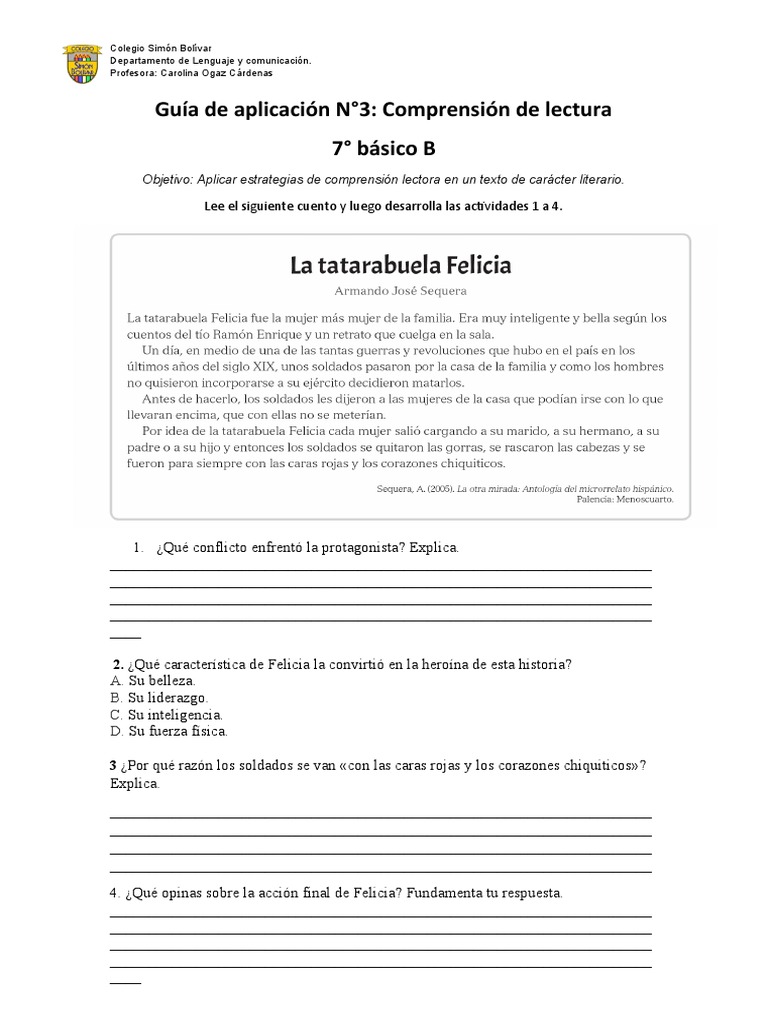 Guía N3 La Tatarabuela Felicia | PDF
