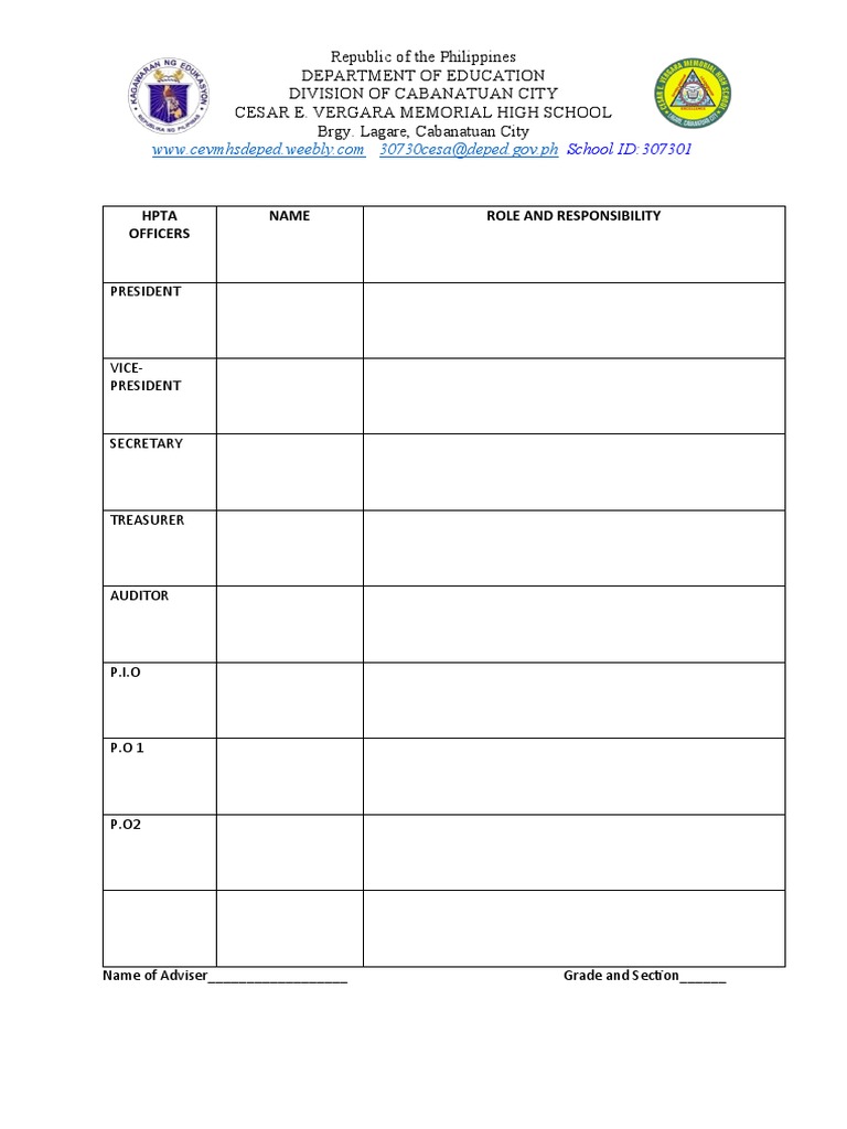 HPTA OFFICERS roles and responsibilities | PDF