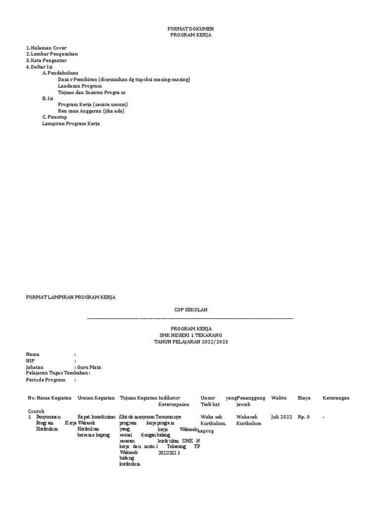 Format Program Kerja | PDF