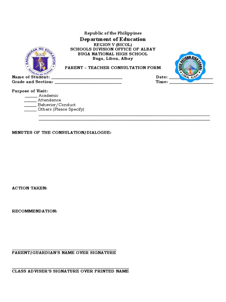 Parent Teacher Consultation Form | PDF