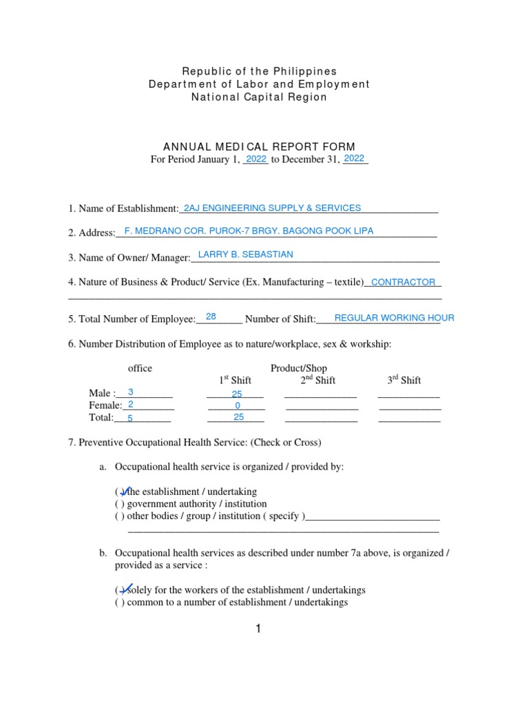 Annual Medical Report Form | PDF | Physical Examination | Occupational ...