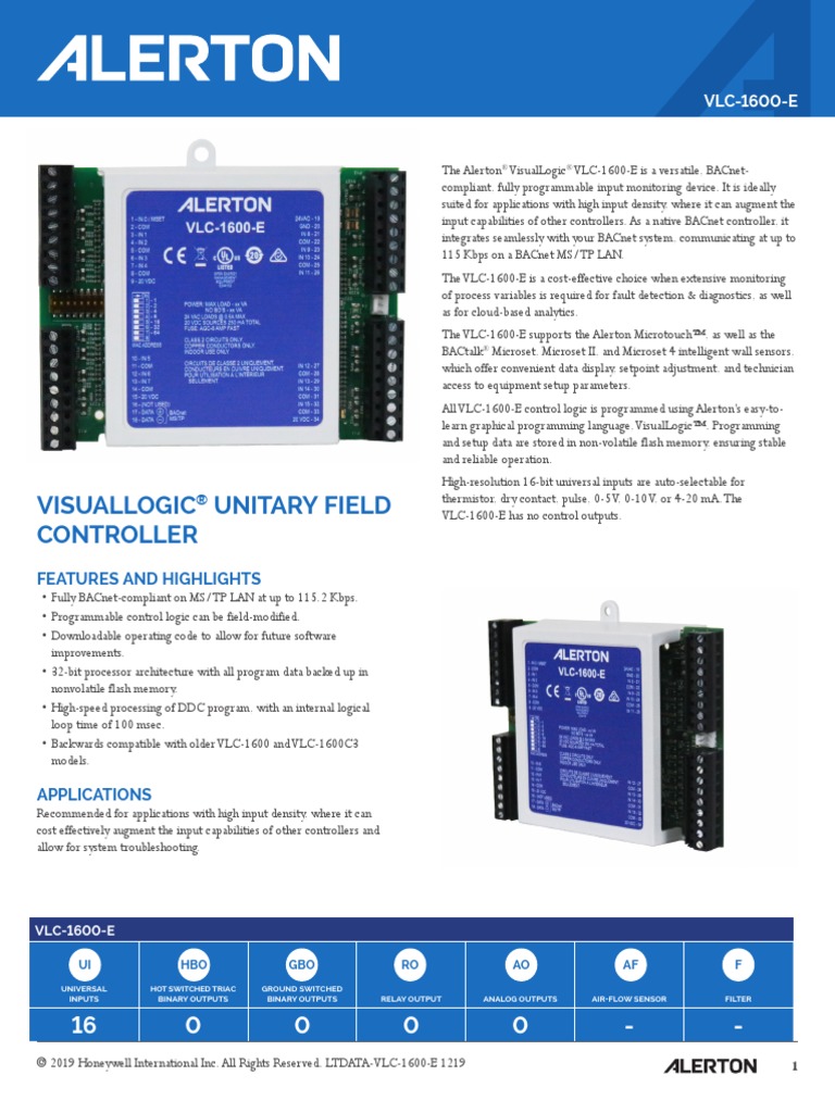 Alerton - VLC-1600-E Data Sheet | PDF | Input/Output | Flash Memory
