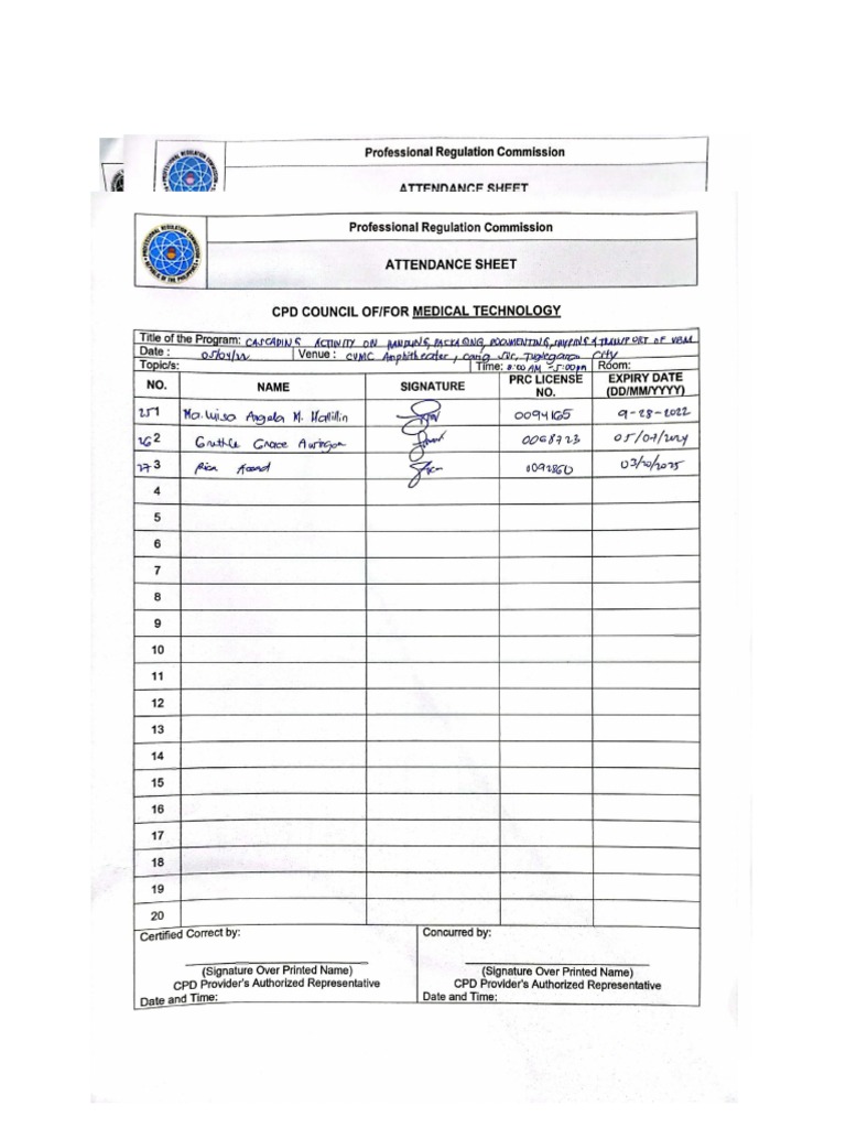 Attendance Registration Sheet | PDF