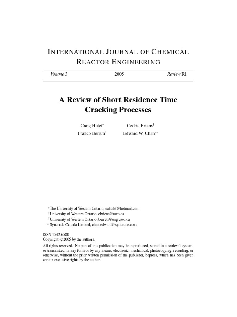 Short Contact Time Review Papepr | PDF | Pyrolysis | Oil Sands