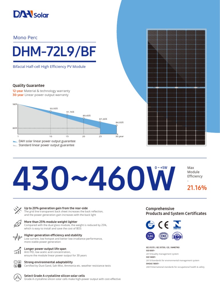 Modulo Bifacial Dah - 450W | Download Free PDF | Solar Cell | Photovoltaics
