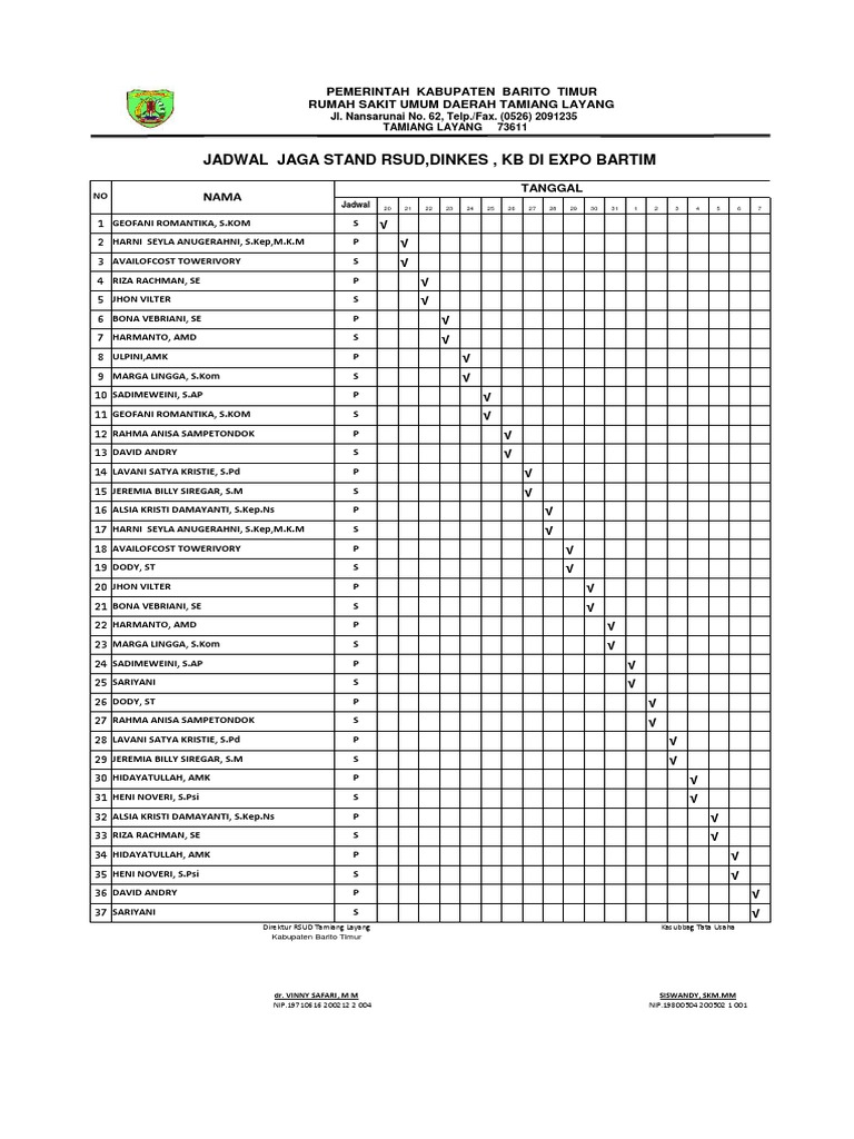 Jadwal Jaga Stand Rsud PDF | PDF