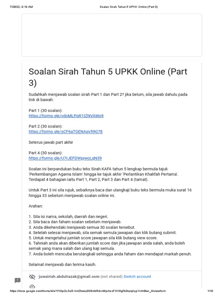 Soalan Sirah Tahun 5 UPKK Online (Part 3) | PDF