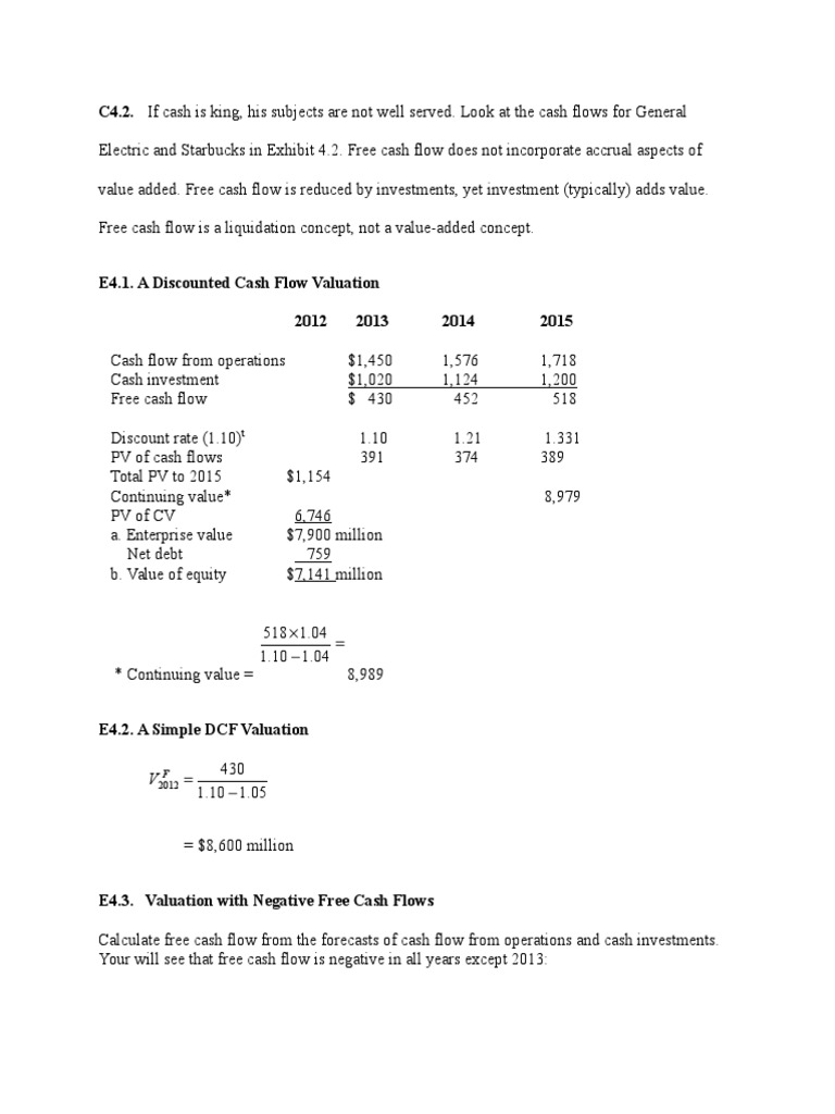 Chapter 4 Solutions | PDF | Discounted Cash Flow | Free Cash Flow