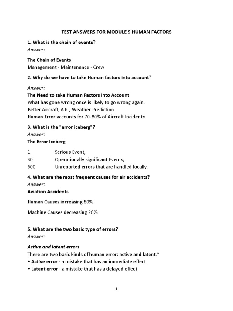 Module 9 Human Factors Test Answers | PDF | Shift Work | Communication