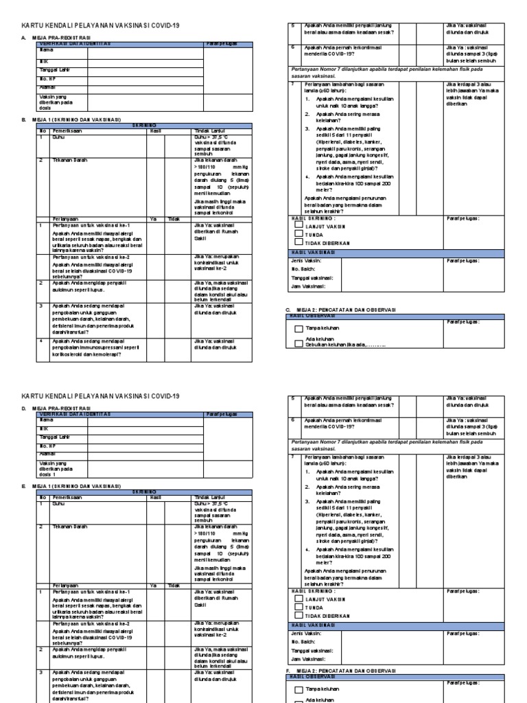 18 TH Ke Atas - Kartu Kendali Pelayanan Vaksinasi Covid 23 Juli ...