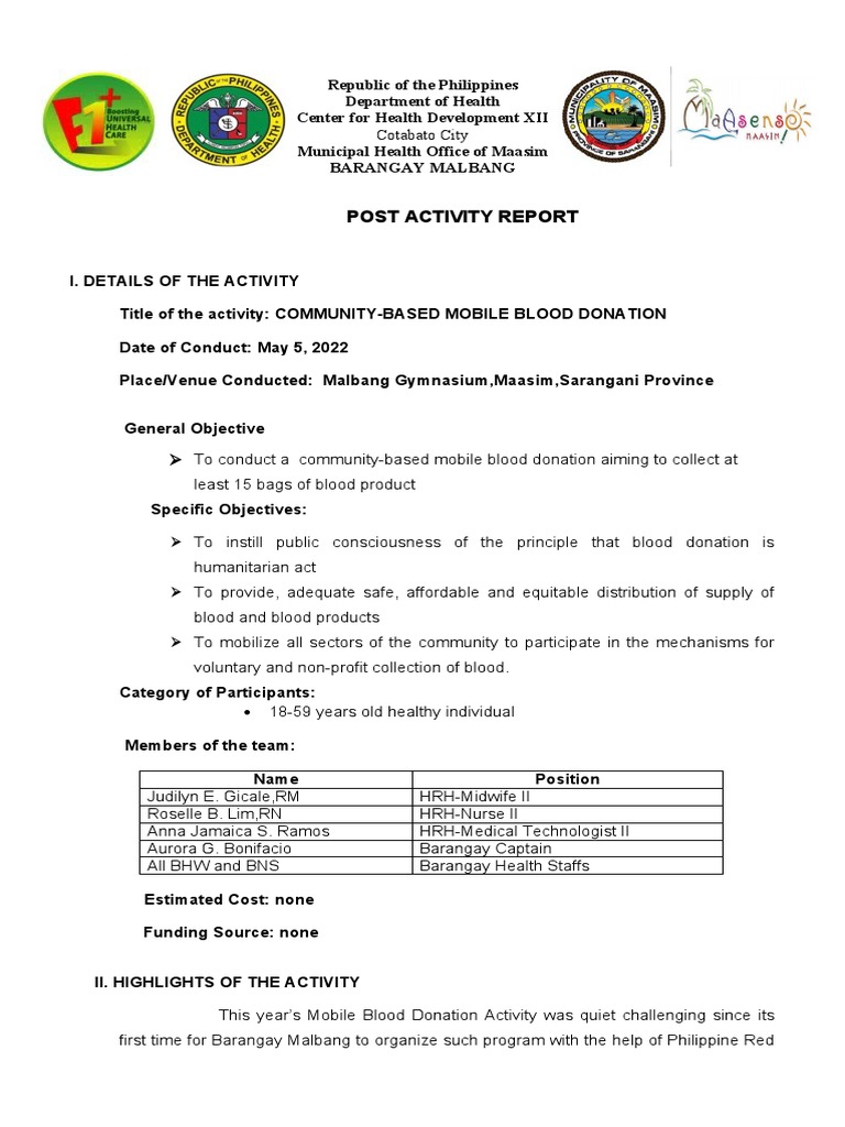Post Activity Report On MBD | PDF | Blood Donation | Medical Specialties