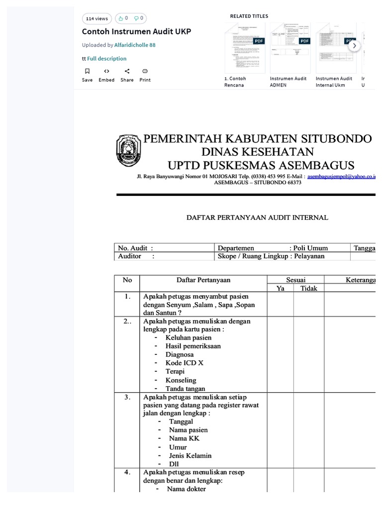 Contoh Instrumen Audit UKP 2023 | PDF