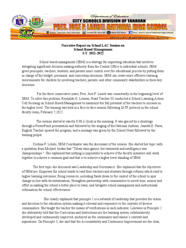 Narrative Slac SBM | PDF | Teachers | Communication