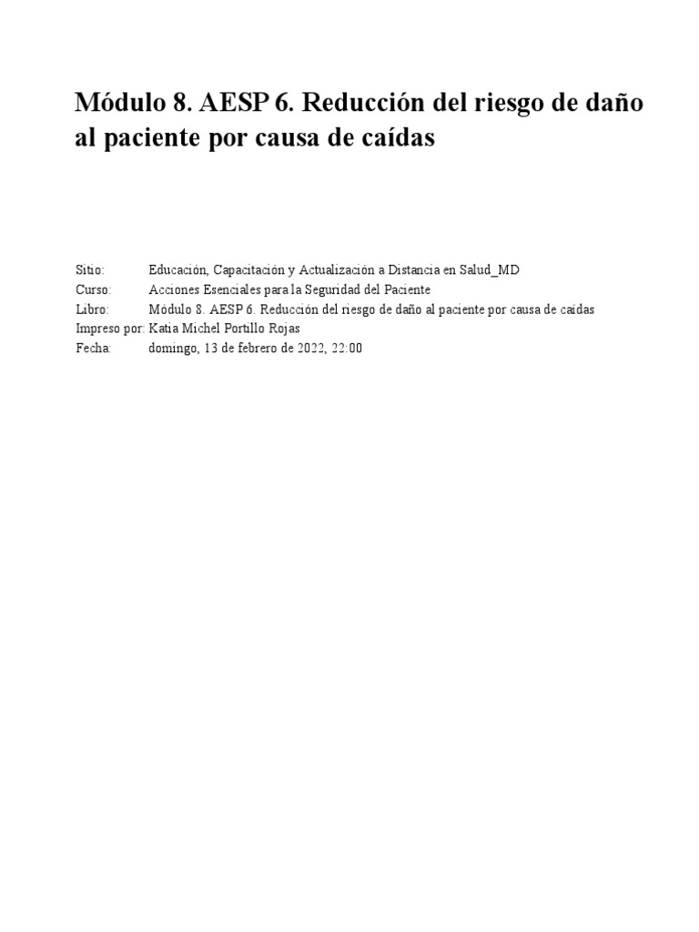 Módulo 8. AESP 6. Reducción Del Riesgo de Daño Al Paciente Por Causa de Caídas | PDF